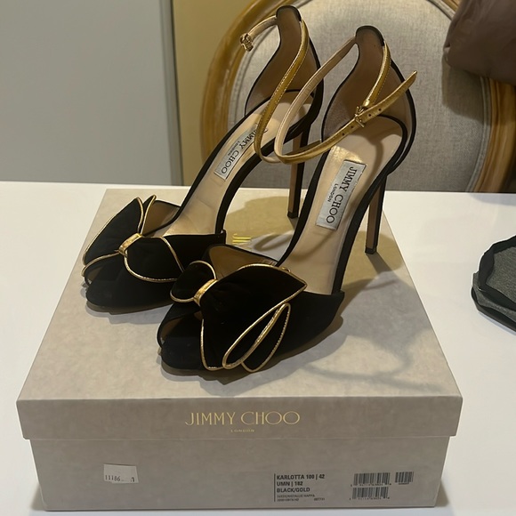Jimmy Choo | Shoes | Jimmy Choo Size 42 Karlotta Black And Gold Sandals ...